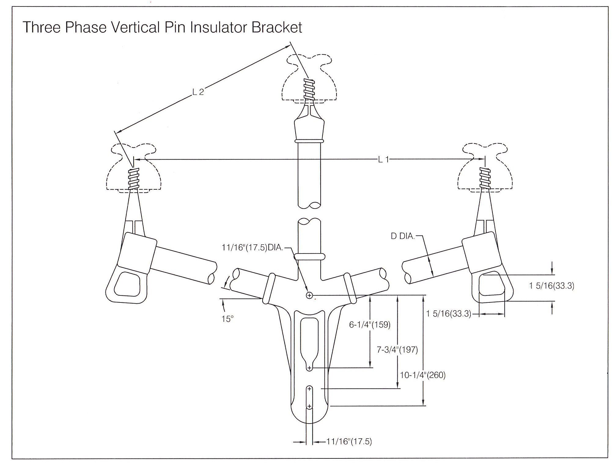 Three Phase Vertical Pin Insulator Bracket :: Slacan